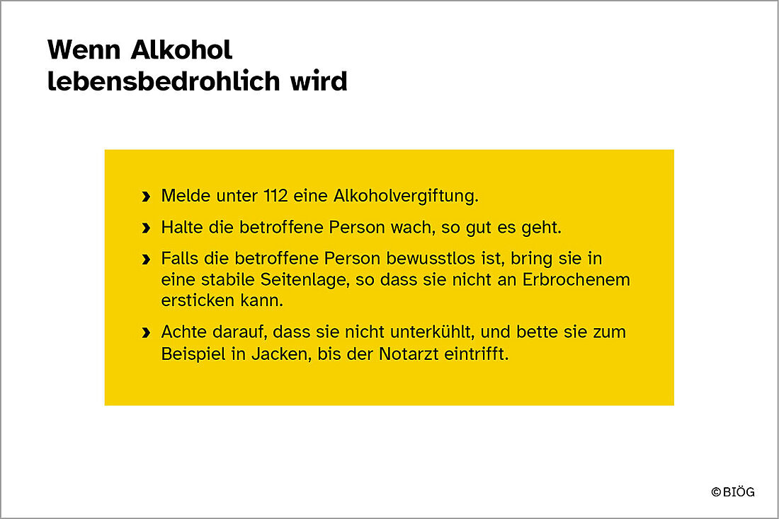 Erste-Hilfe-Maßnahmen - Alkohol? Kenn dein Limit.